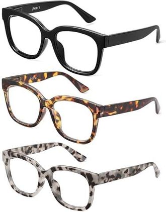 JM Lot de 3 Montures de Lunettes Carrées Surdimensionnées, Lecteur dordinateur Bloquant la Lumière Bleue pour Femmes Hommes, Noir/Gris/Tortue, +2.25