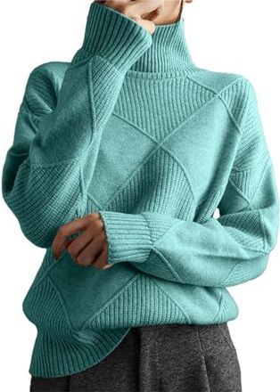 Generico Haut ample décontracté en tricot pour femme, pull épais pour femme, pull à col roulé à manches longues, thermique, doux et confortable, pull ample à p