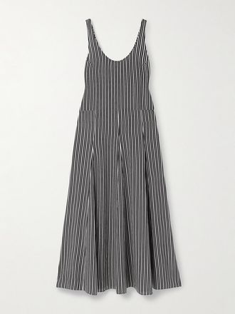 Maria McManus Gestreiftes Midikleid Aus Recyceltem Cr&ecirc;pe De Chine Mit Falten - Schwarz