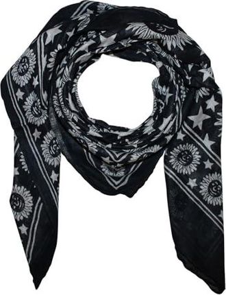 Freak Scene Echarpe en coton - soleil 3 - noir - blanc - tissu carr&eacute;