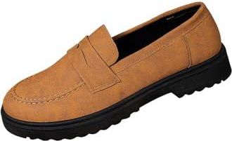 Generic Chaussures de marche &agrave; enfiler pour femme - Large largeur - Bout rond - Couleur unie - Classique - Plat - Talon bas - Confortables - D&eacute;contract&eacute;es - C