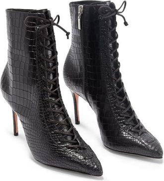 Generic Bottines Courtes à Talons Aiguilles pour Femme Bottines Sexy à Lacets et Bout Pointu Chaussures Habillées Automne-Hiver à Fermeture éclair Latérale Bo