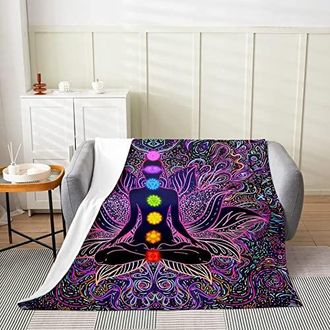 Bedsure Couverture Polaire 70x100 cm Yoga Adulte, Plaid Polaire Yoga Adulte Flanelle 1 Personne, 3D Imprim&eacute;e Couvertures et Plaids Doux et Chaud for Canape Li