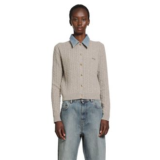 Miu Miu Cable-Knit and Denim Cardigan