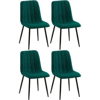 Clp Lot de 4 Chaises de salle &agrave; manger Dijon avec Pi&egrave;tement en m&eacute;tal noir Vert fonc&eacute; Tissu