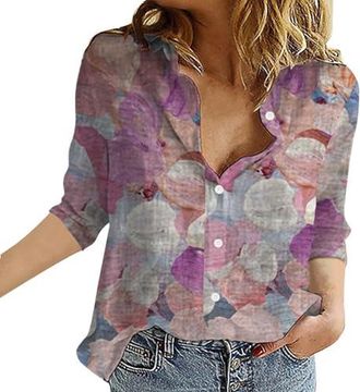 Generic Hauts en coton et lin pour femme &agrave; manches longues - Blouses d&eacute;t&eacute; pour femmes grande taille - Blouses et chemises unies pour les vacances, hauts de tr