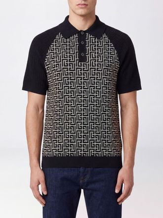Balmain Gestricktes Poloshirt mit PB-Monogramm aus Baumwoll- und Leinenmischung