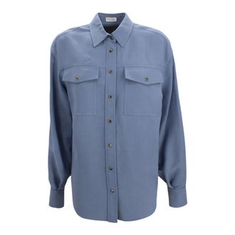 Brunello Cucinelli Femme, Blouses et Chemises, Bleu, Taille: 42 FR Fluid Twill Shirt