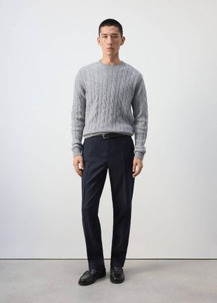 Mango Pull 100 % laine maille torsad&eacute;e gris chin&eacute; moyen - Homme - XXL - MANGO MAN