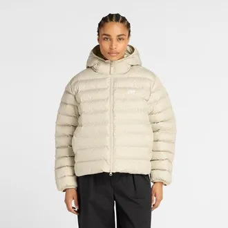 New Balance Femme Sport Essentials Hooded Puffer Jacket en Gris, Polytissé, Taille 2XL