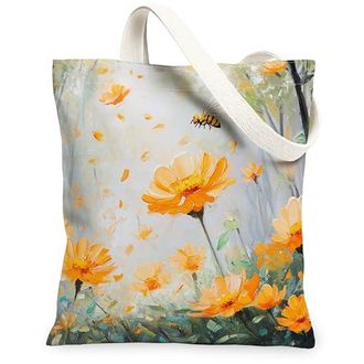 Generic Sac fourre-tout en toile pour le shopping 33 x 38 cm, motif fleurs de for&ecirc;t, abeilles, sac d&eacute;picerie r&eacute;utilisable pour femme, peinture de voyage flora