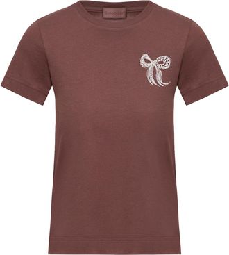 Moncler Moncler T-shirt En Coton &Agrave; Broderie Naud, Femme, Marron, Taille: Xl