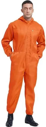 dPois Combinaison De Travail Homme Femme Ensemble Salopette de Travail à Capuche Manches Longues Survêtement Jumpsuit M-4XL Orange L