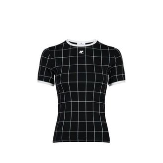 Courr&egrave;ges Top moulant &agrave; carreaux en coton