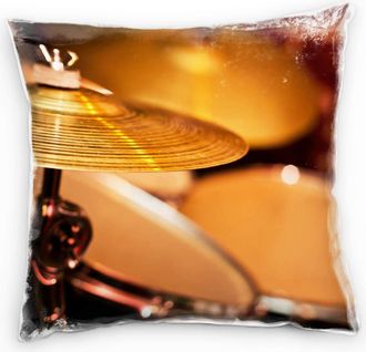 Paul Sinus Art Macro, Schlagzeug, Musik, Gold, orange Deko Kissen 40x40cm f&uuml;r Couch Sofa Lounge Zierkissen - Dekoration zum Wohlf&uuml;hlen