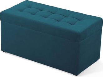 MG Design Polsterhocker 45 x 90 cm Blau mit Stauraum (ca. 100 L), bis 300 kg belastbar, ohne Montage & leicht zu reinigen, angenehm matt mit feiner Struktur - f