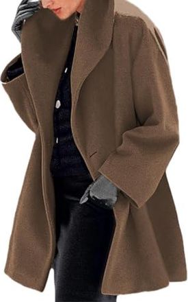 Generic Manteau en laine &agrave; simple boutonnage pour femme - Veste &agrave; capuche d&eacute;contract&eacute;e &agrave; col ch&acirc;le - Manteaux de pois - Trench ample - Long manteau, camel, 3X