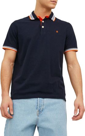 Jack & Jones Jack & Jones Herren Slim Fit Polo Shirt JJEPAULOS Uni Sommer Hemd Kragen Kurz Arm Basic Pique Cotton, Schwarz - Grau - Orange, L