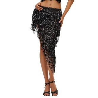 Generic Tenue de danseuse du ventre pour femme - Jupe asym&eacute;trique &agrave; paillettes - Bas de costume pour danse latine, f&ecirc;tes, festivals, &eacute;v&eacute;nements culturels, Noi