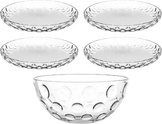 Leonardo CUCINA OPTIC Schalenset - 5 tlg. Set - Strukturierte Schale mit passenden Tellern - Für jedes Event - Klare Formensprache - Stapelbar - Robust - Viels