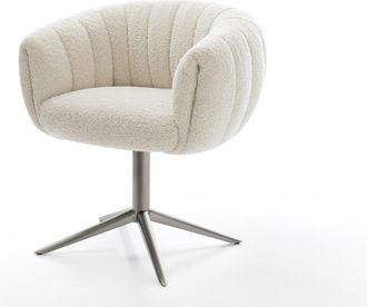 DELIFE Drehstuhl Jada-Flex Teddystoff Beige Fu&szlig;kreuz Graphit 360&deg; drehbar Wippfunktion Taschenfederkern, Esszimmerst&uuml;hle