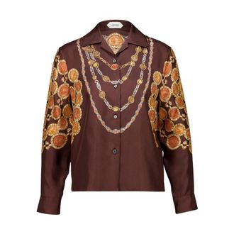 Versace Femme, Blouses et Chemises, Multicolore, Taille: 40 FR Chemise en twill de soie imprim&eacute; motif cha&icirc;ne