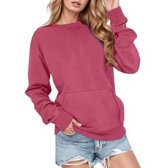 Generic Sweat-shirt uni et d&eacute;contract&eacute; &agrave; manches longues pour femme, coupe ample, confortable, style vintage, col rond, sportif, Y2K Backwoods 2025, tendance,