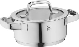 WMF Compact Cuisine Kochtopf klein 16cm, Glasdeckel, Bratentopf Induktion 1,5l, Cromargan Edelstahl poliert, Innenskalierung, stapelbar, unbeschichtet