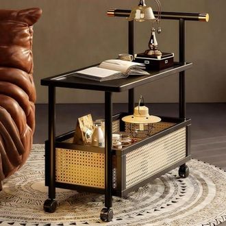 Generic Table basse en bambou &agrave; 2 niveaux avec roulettes, rangement et affichage &agrave; 360&deg;, table dappoint pour la maison, lh&ocirc;tel et le bureau