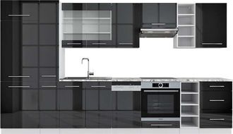 Vicco Küchenzeile Fame-Line, Anthrazit Hochglanz/Weiß/Weiß, 355 cm, AP Marmor