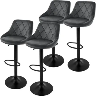 ML Design Ml-design - Barhocker 4er Set, Bezug aus Samt, Grau, Gepolsterter Barstuhl mit R&uuml;ckenlehne und Fu&szlig;st&uuml;tze, Tresenhocker h&ouml;henverstellbar 62-82 cm