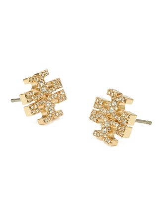 Tory Burch Womens Earrings Double T Gold-Plated Brass Metallic