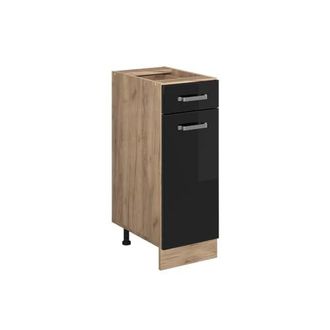 Vicco Meuble Cuisine R-Line, Noir Haute Brillance/Chêne de Force doré, 30 cm sans Plan de Travail