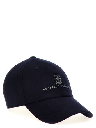 Brunello Cucinelli Logo-Embroidered Wool Baseball Cap - Navy