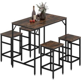 HOMCOM 5-teiliges Bartisch Set Bartisch mit Barhocker-Set Esstisch mit 4 St&uuml;hlen K&uuml;chentisch f&uuml;r Esszimmer, K&uuml;che, Rustikal-Braun+Schwarz - Homcom