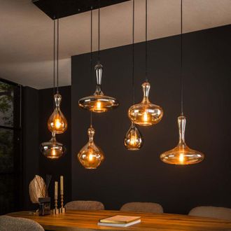 M&S Collection M&s - Suspension 7 lampes 145x50x150 cm en verre et m&eacute;tal noir