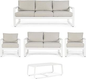 BIZZOTTO Lounge Set Merrigan mit Kissen aus lackiertem Aluminium f&uuml;r Garten und Terrasse -Merrigan Deluxe Lounge Set / Weiss