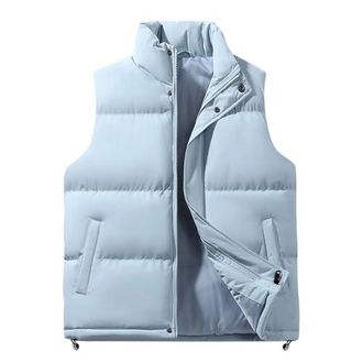 Generic Gilet décontracté tendance en coton rembourré à col montant pour lhiver chaud et léger matelassé avec fermeture éclair intégrale, coupe-vent, sans man