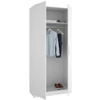 Dmora Kleiderschrank 2-t&uuml;rig Tulot, Schlafzimmer-Garderobe mit Kleiderstange, Schubladen, Regal, 51x204h cm Wei&szlig;