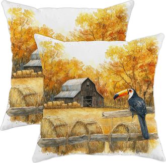 Generic Fall-Tukan Kissenbezug Quadratische Kissenh&uuml;lle Mit Rei&szlig;verschluss Dekokissen F&uuml;r Balkon Sofa Heimdekoration 45X45Cm 2Er Set