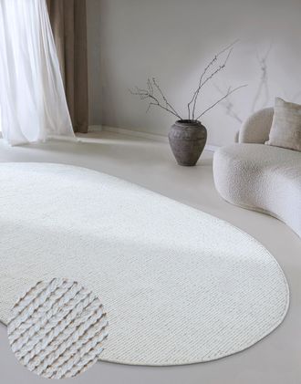 Villeroy & Boch Wollteppich Francois Oval - Natur Wohnzimmerteppich - Handgewebt & Natürlich - Boho Teppich Wolle für Wohnzimmer, Schlafzimmer, Esszimmer, Flur, Küche