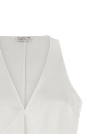 Brunello Cucinelli Cotton-Silk Satin Tank Top - White