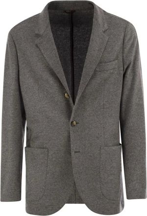 Brunello Cucinelli Homme, Vestes, Gris, Taille: XL Blazer en maille &agrave; deux boutons