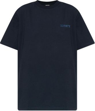 Rotate Rotate Birger Christensen, Femme, Tops, Bleu, Taille: 36 FR T-shirt avec logo brodé