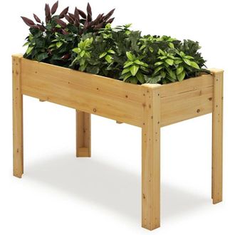 Costway Costway - Jardini&egrave;re Sur&eacute;lev&eacute; en Bois avec Trou de Drainage, Lit de Jardin avec Pieds, Bac de Culture pour Plantes Fleurs V&eacute;g&eacute;taux (Naturel)