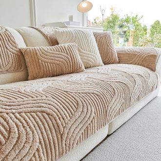 Generic Wellen Streifen Sofa Schutzhuelle rutschfeste Unterlage Baumwolle weicher Samt &Uuml;berwurf f&uuml;r Ecksofa modulares Sofa Haustier Hund alle Jahreszeiten was