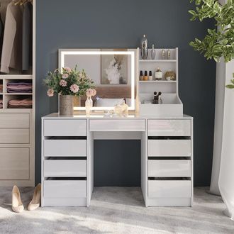 Vicco Schminktisch Sherry, Weiß/Weiß Hochglanz, 128.2 cm 3 Teile