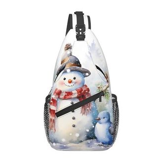 Generic Sacoche Tactique No&euml;l Bonhomme de neige Oiseau No&euml;l Durable Sac De Poitrine R&eacute;glable Cross Body pour Homme Femme Randonn&eacute;e