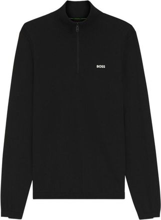 HUGO BOSS Strickpullover BOSS Men Green schwarz,Casual,Baumwolle,Unifarben,Stehkragen,Lang,Regular Fit
