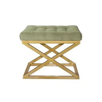 Atelier Del Sofa Stylish Pouffe with Metal Frame, 50 cm Width, 42 cm Height, 40 cm Depth | 100% Polyester Babyface, Elegant Gold & Green Design | Perfect for Modern Li
